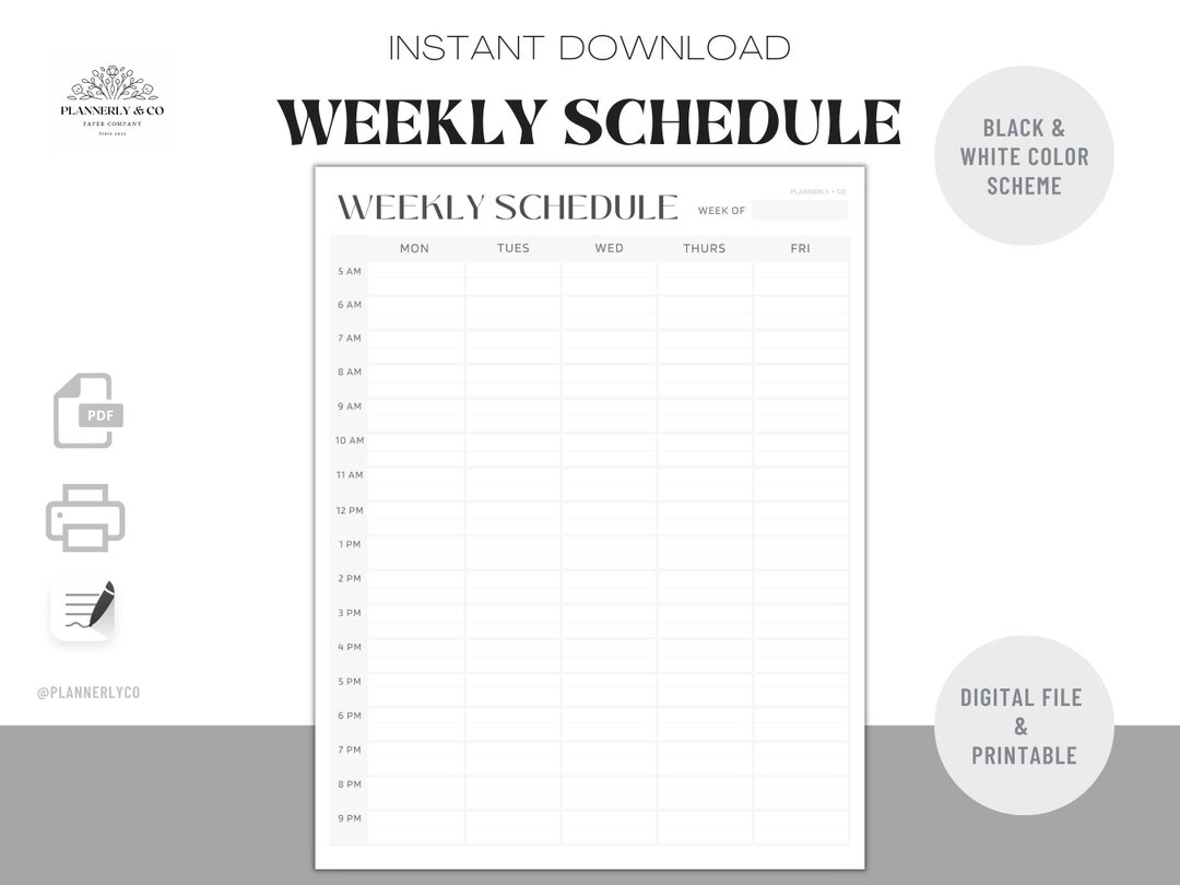 Editable Weekly Schedule Template - Instant Digital Download - PDF - Etsy