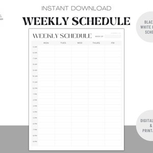 Editable Weekly Schedule Template - Instant Digital Download - PDF ...