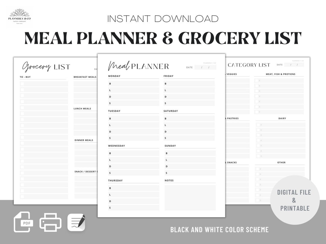 Editable Meal Planner & Grocery List Template Bundle - Weekly Meal Prep ...