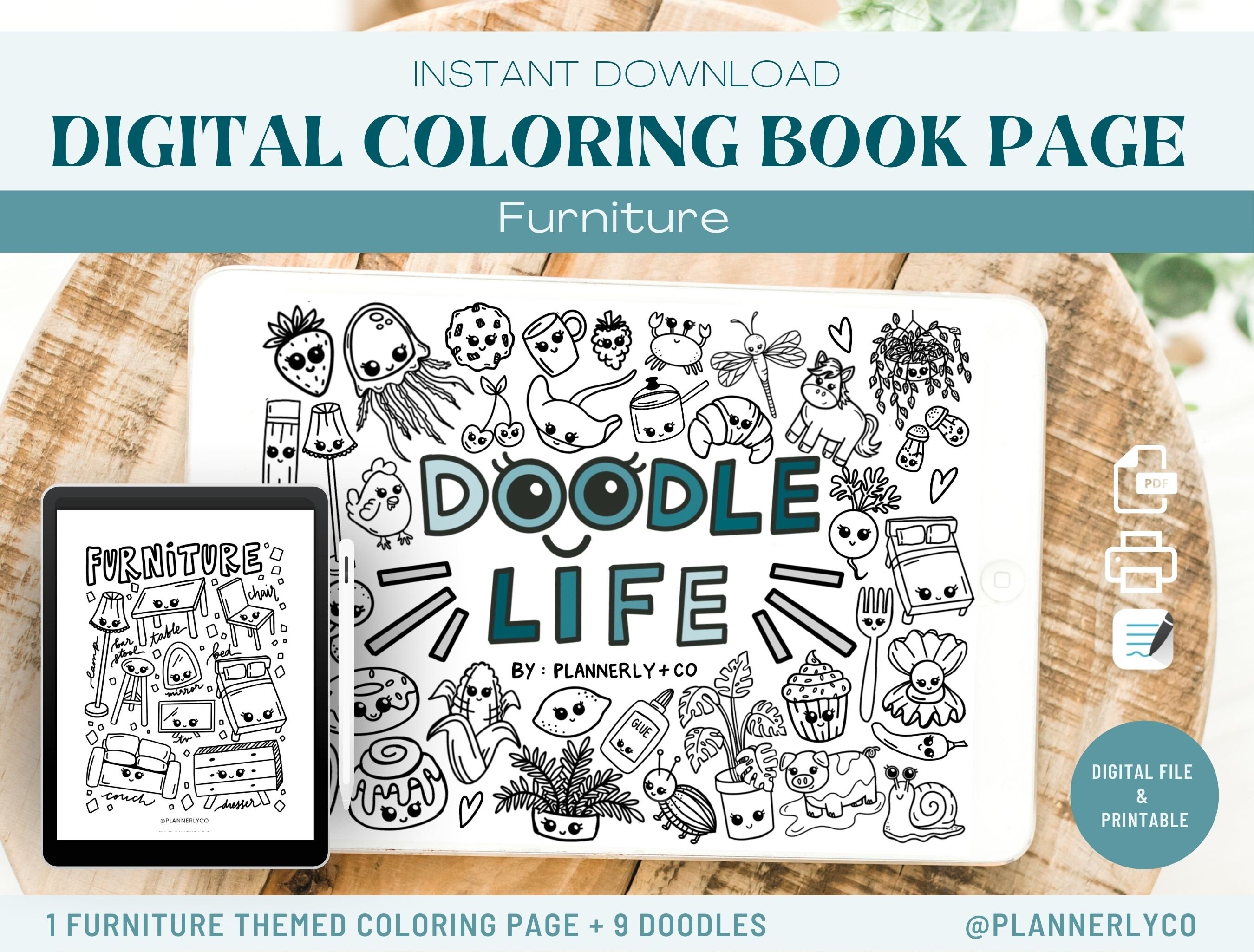 Digital Coloring Book Page - Furniture - Printable Sheets PDF ...