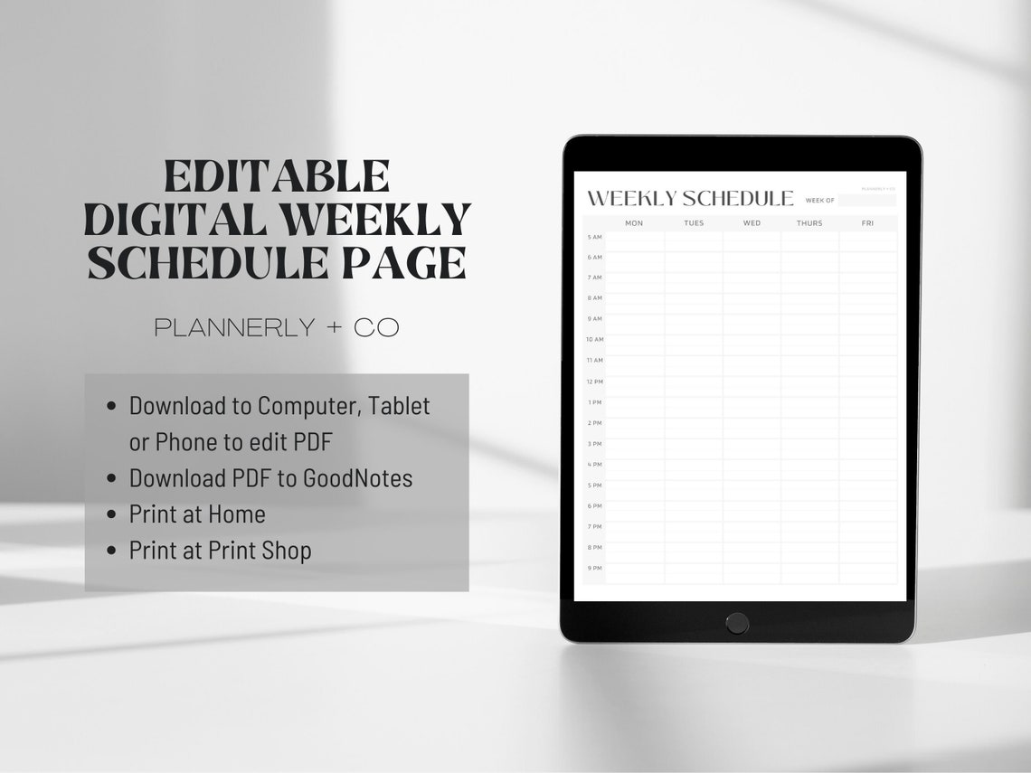 Editable Weekly Schedule Template Instant Digital Download PDF - Etsy
