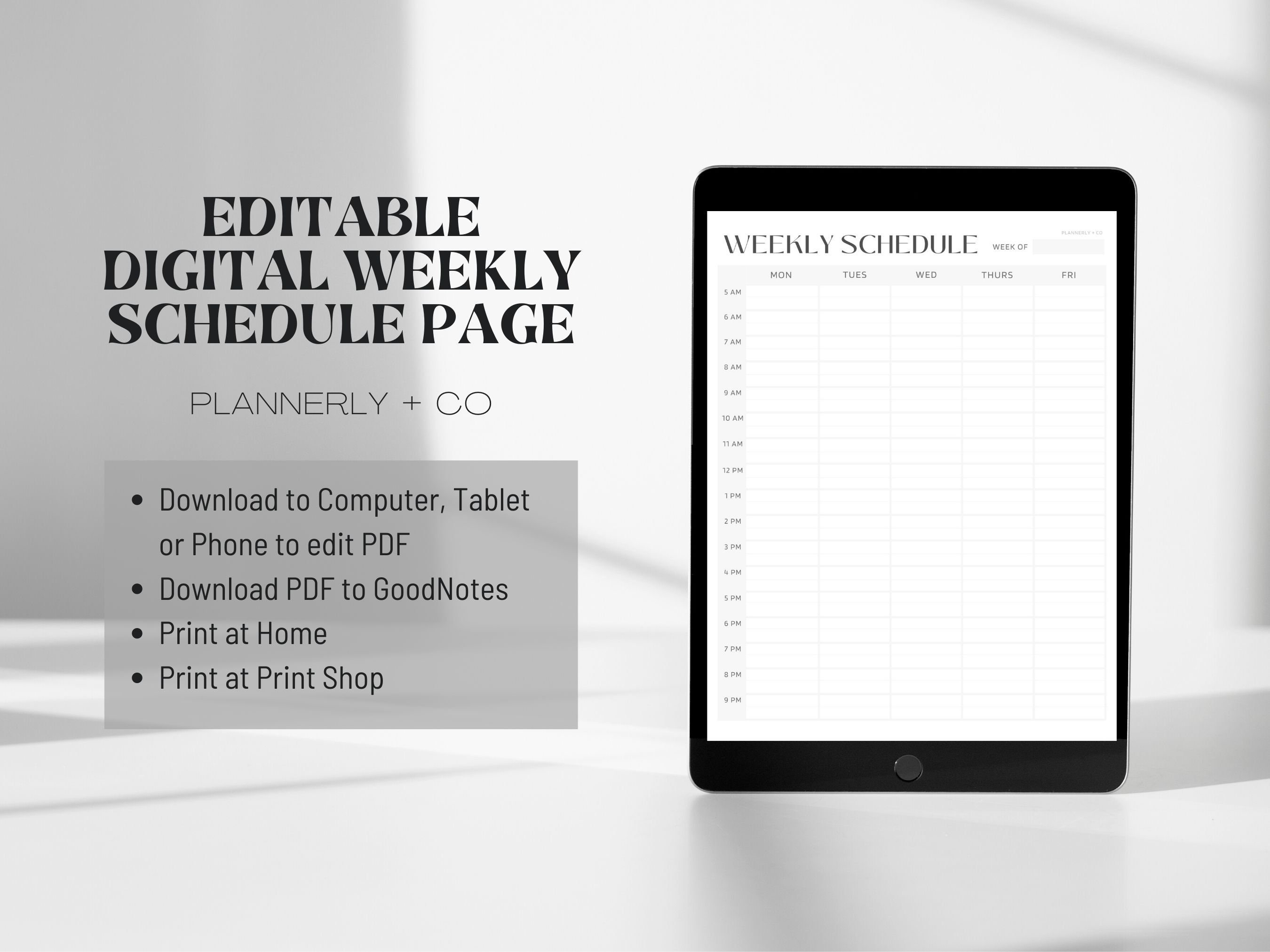 Editable Weekly Schedule Template - Instant Digital Download - PDF - Etsy
