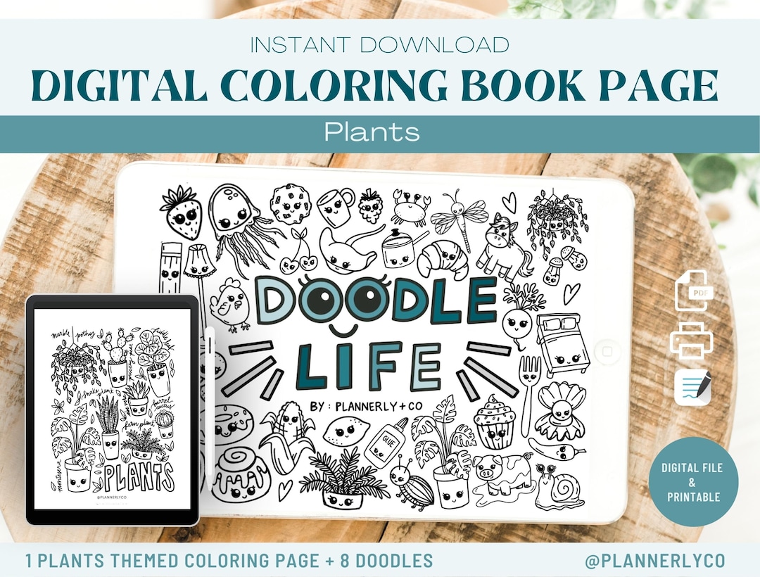 Digital Coloring Book Page - Plants - Printable Sheets PDF - Procreate ...