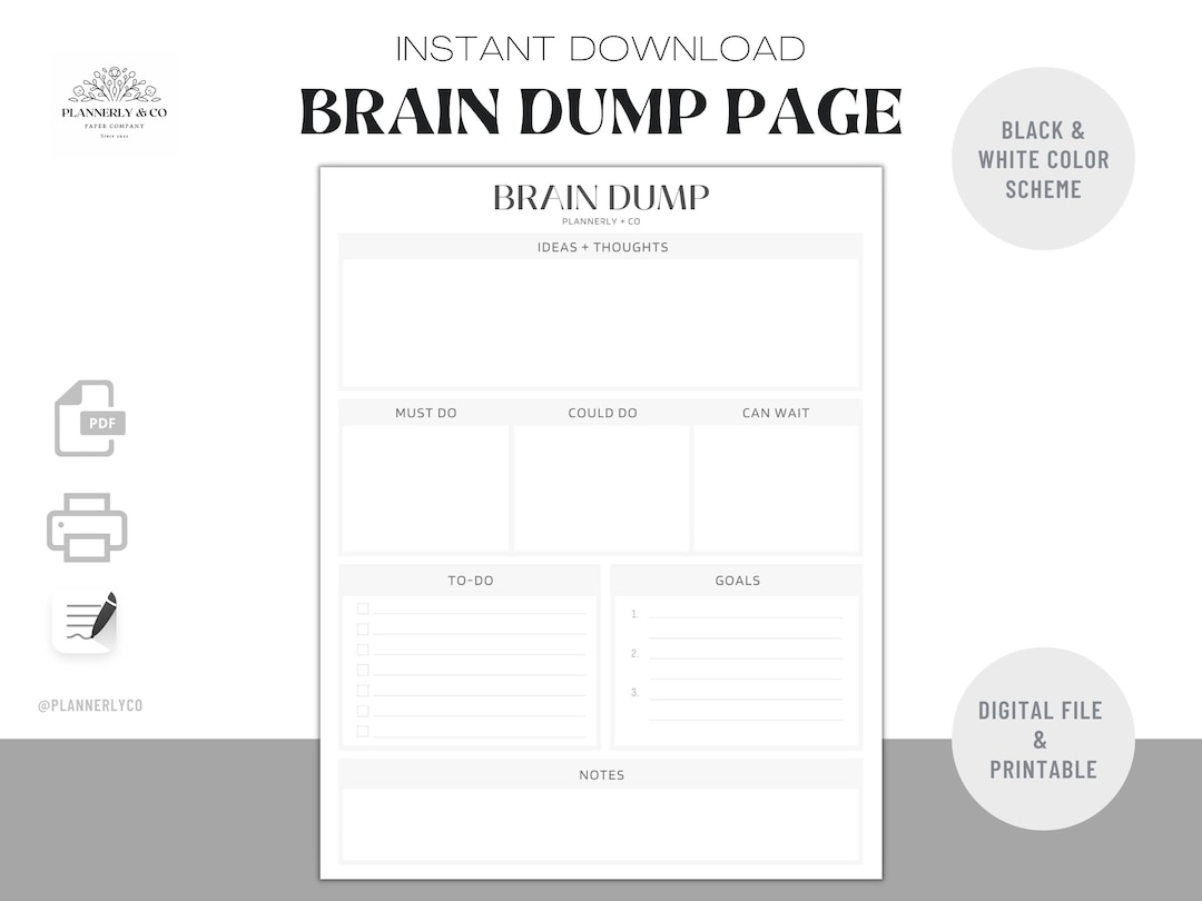 Editable Brain Dump Planner Template - Instant Digital Download - PDF ...