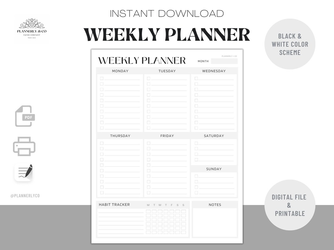 Editable Weekly Planner Template - Instant Digital Download - PDF - Etsy
