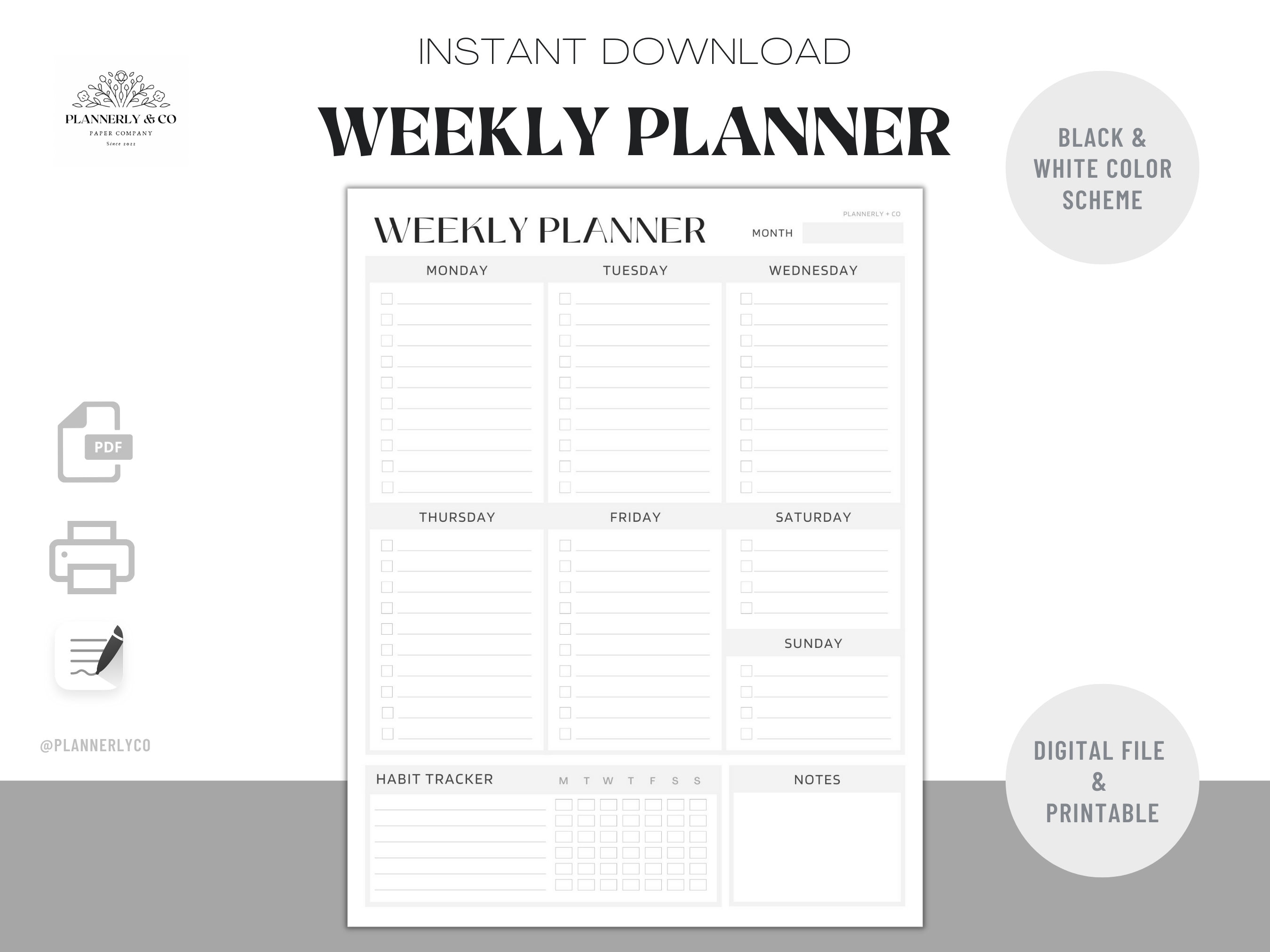 Editable Weekly Planner Template Instant Digital Download PDF - Etsy ...