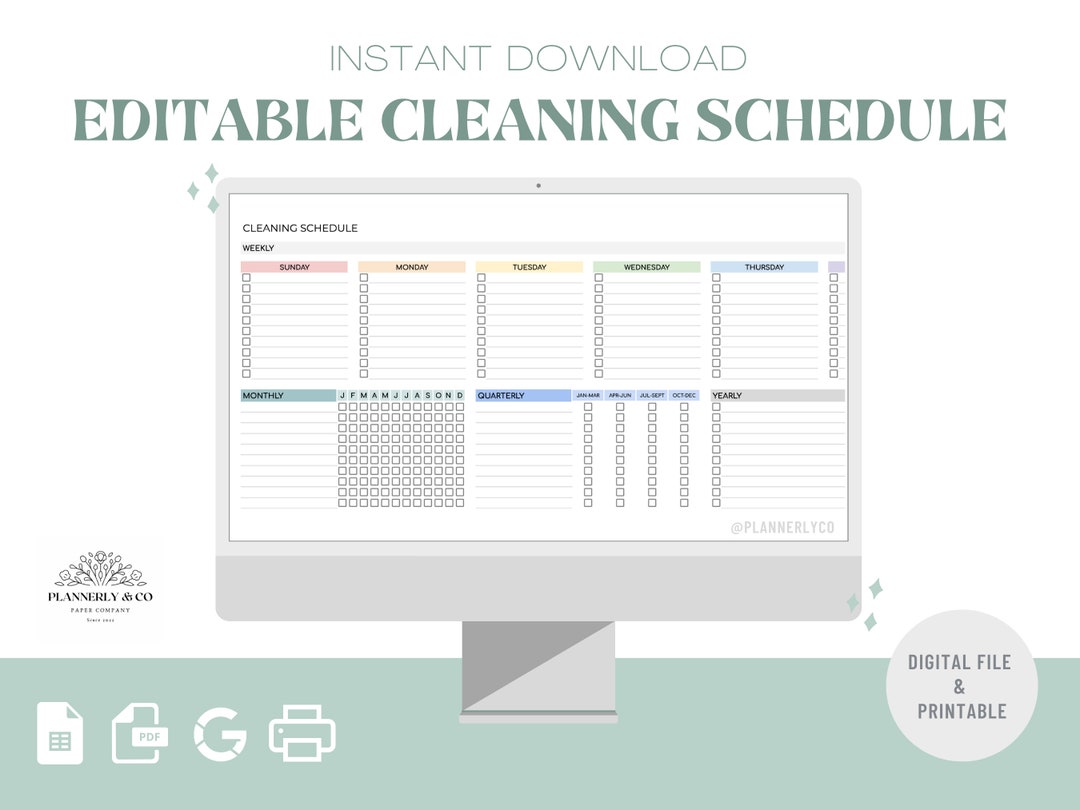 Editable Cleaning Schedule - Master Cleaning Checklist - Daily, Weekly ...