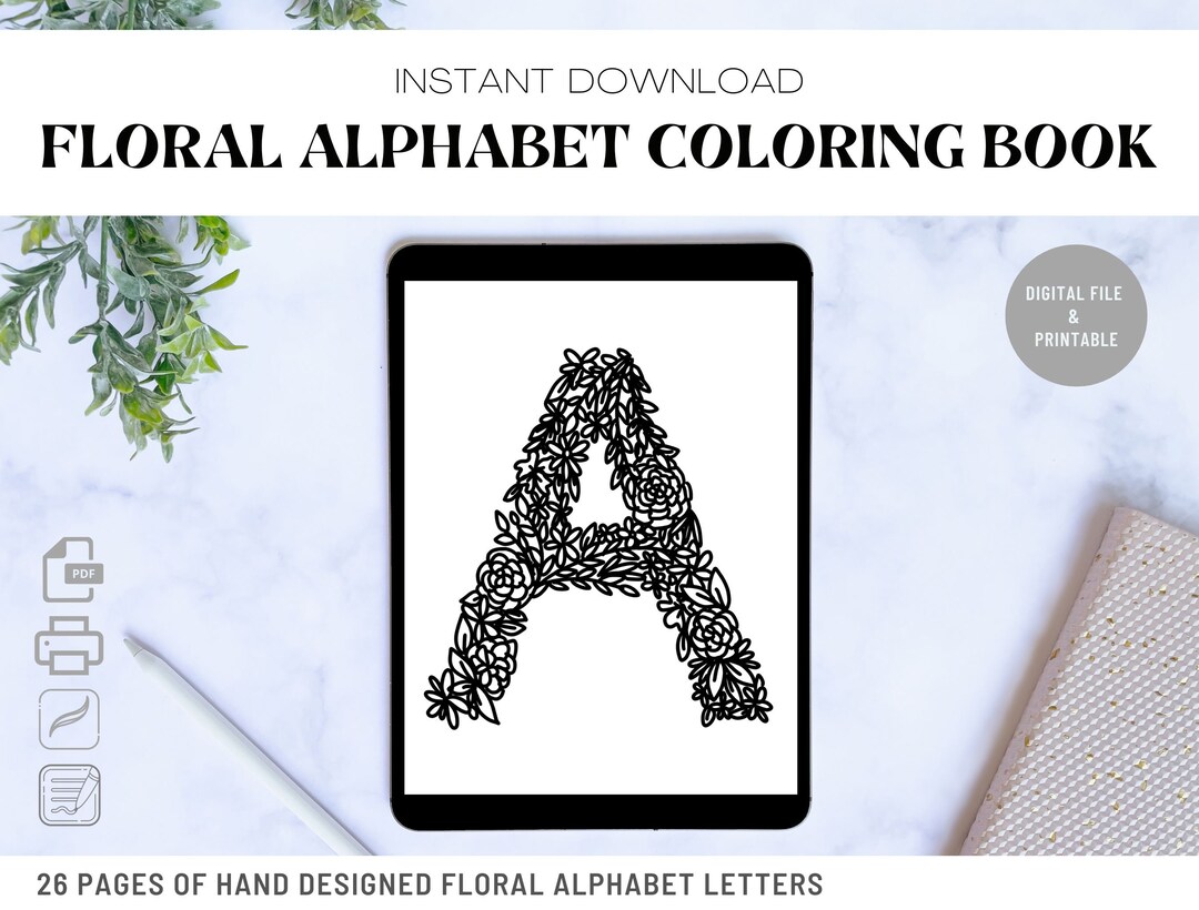 Floral Alphabet Coloring Book – 27 Printable Pages (PDF & PNG) - Etsy