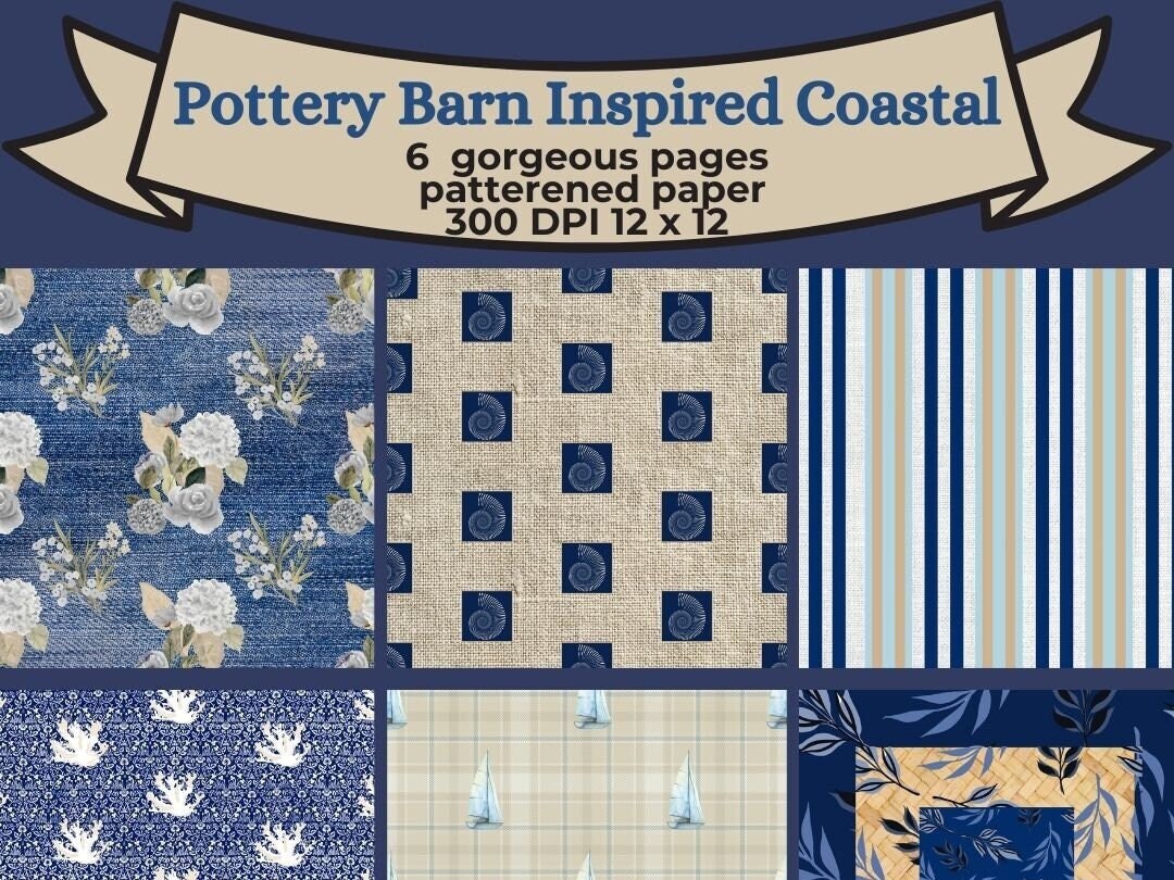 Paper, Scrapbook, Pattern, Background, Coastal, Shell, Pottery Barn ...