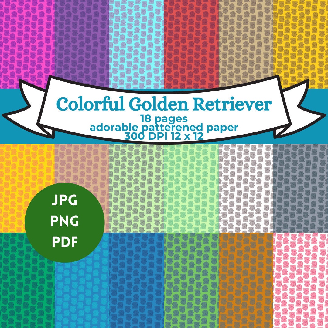 Digital, Paper, Background, Dogs, Golden Retriever, Fun, Colorful - Etsy