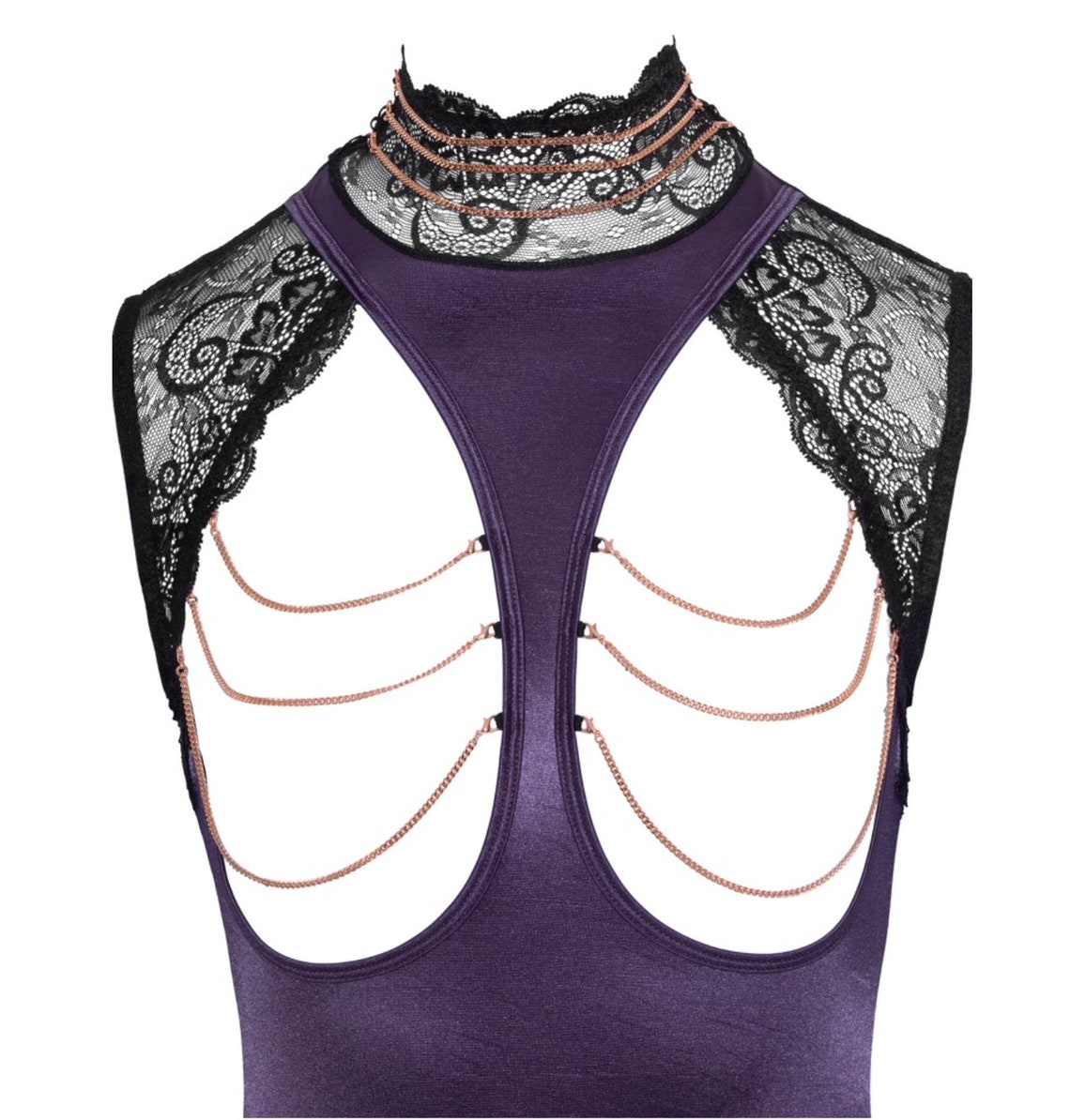 Purple Basque With Rose Gold Chain and Crotchless String | Etsy Canada