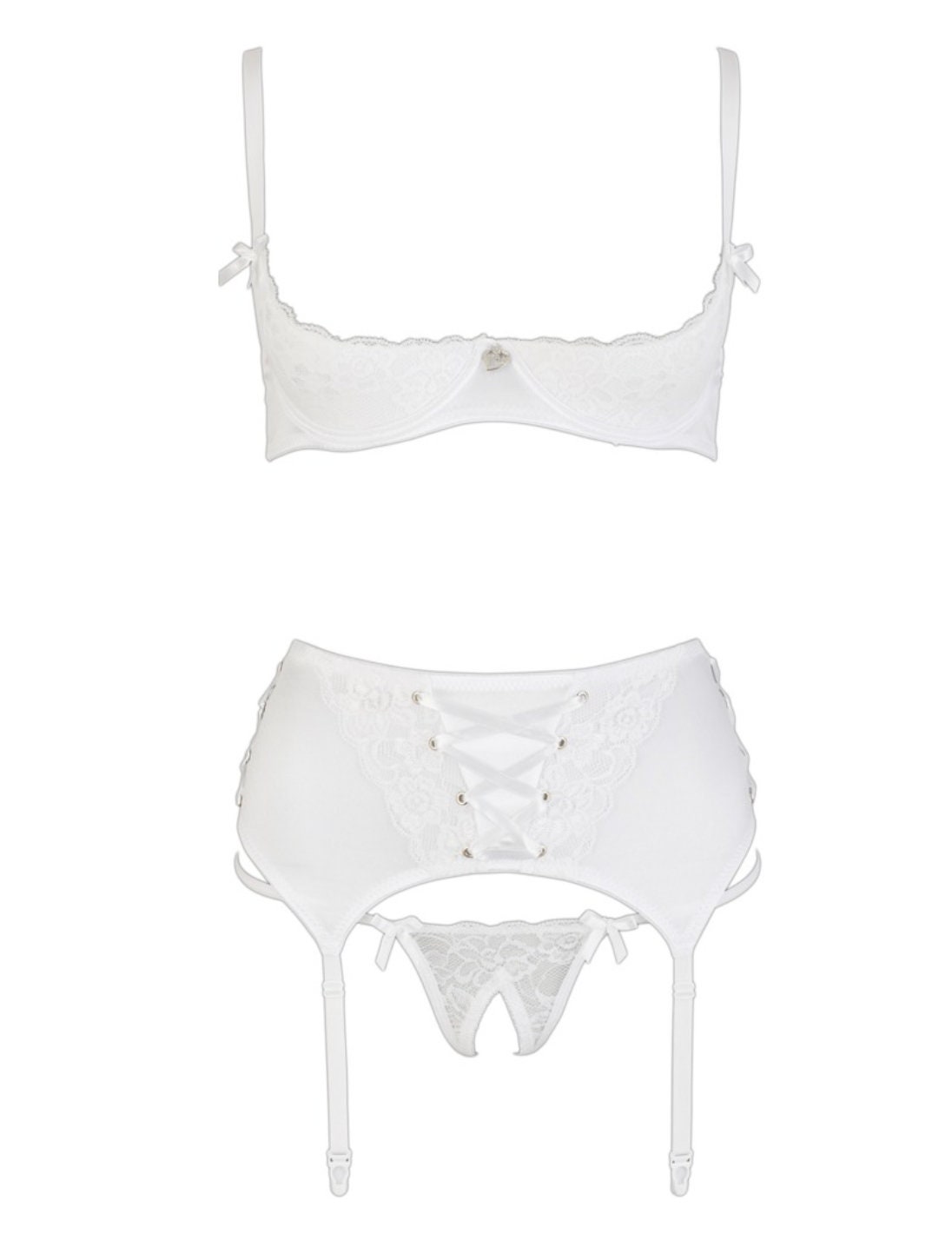 White Shelf Bra 3 Piece Crotchless Set Etsy