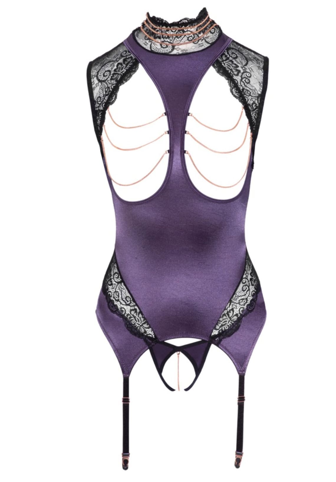 Purple Basque With Rose Gold Chain and Crotchless String - Etsy UK