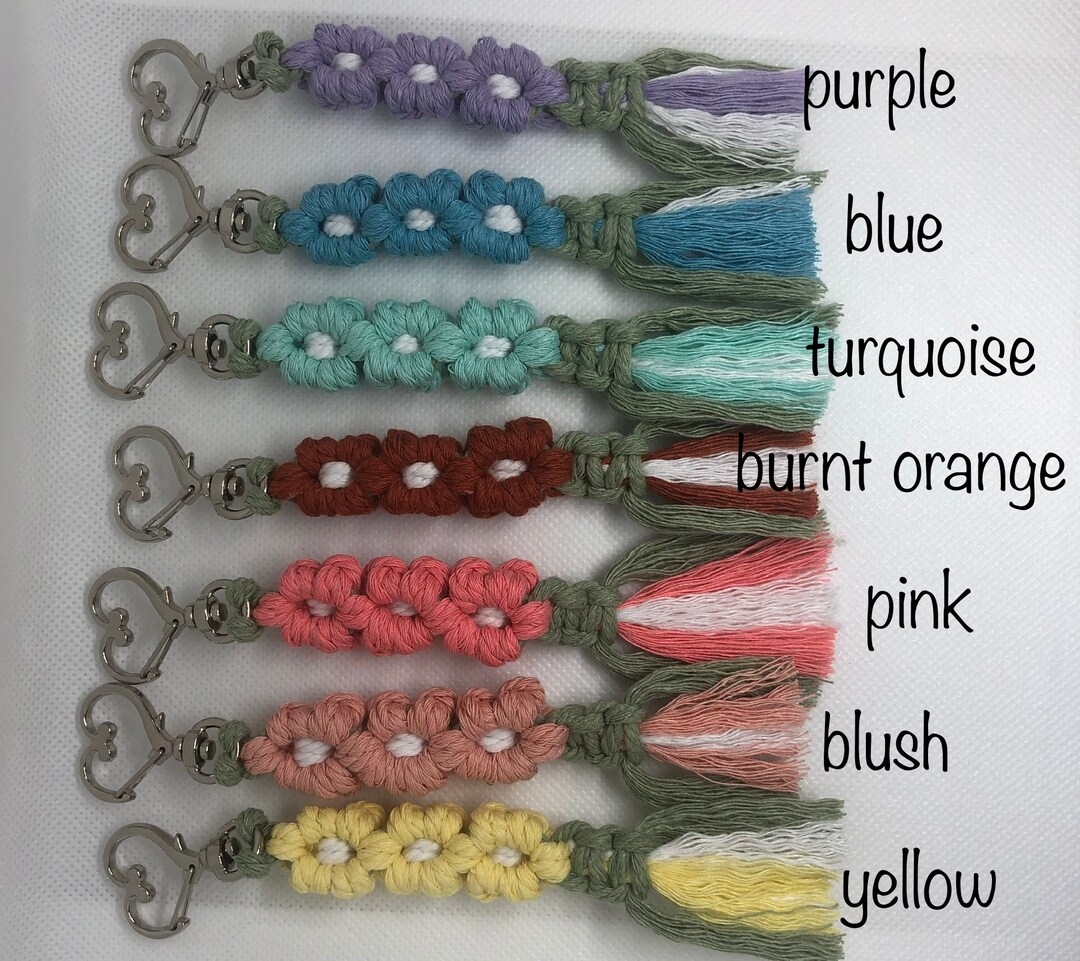 Macrame Flower Keychain With Heart Clasp - Etsy