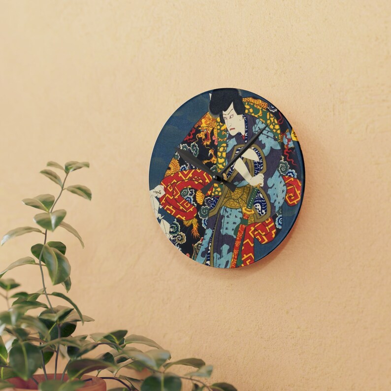 Japanese Kabuki Ninja Samurai Acrylic Round Wall Clock, Japanese Clock ...