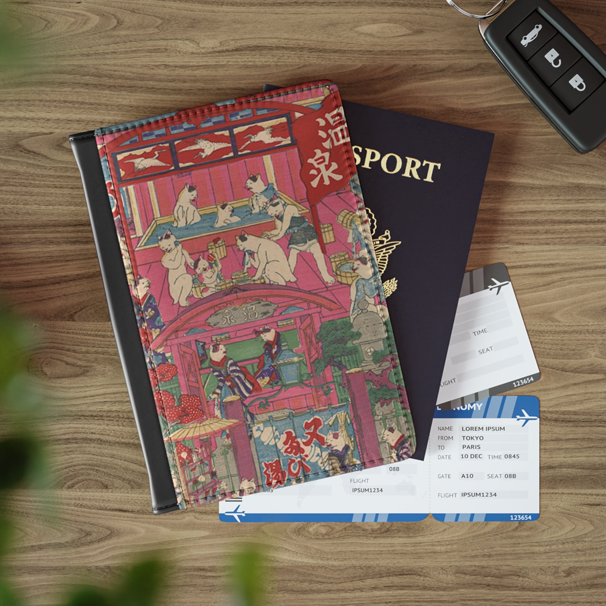 Japanese Onsen Cats Pink Passport Cover Passport Case Travel - Etsy