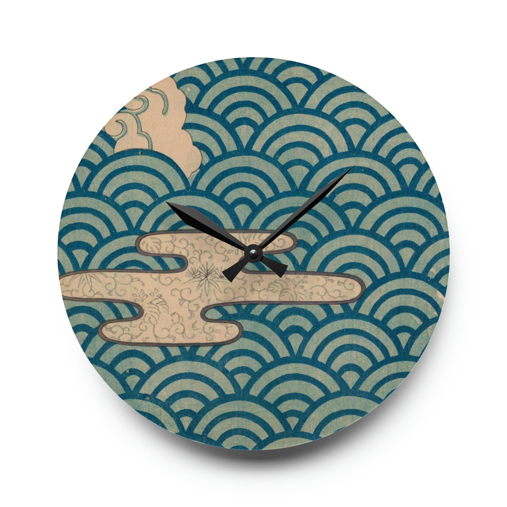 Japanese Wave Pattern Acrylic Round Wall Clock, Japanese Round Wall ...