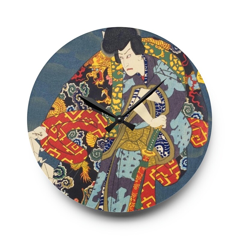 Japanese Kabuki Ninja Samurai Acrylic Round Wall Clock, Japanese Clock ...