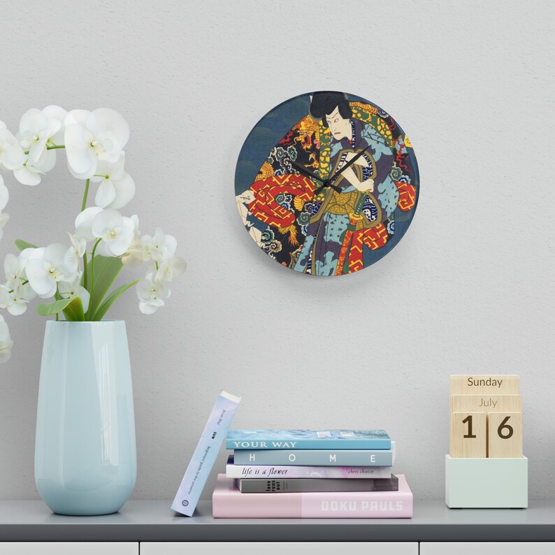 Japanese Kabuki Ninja Samurai Acrylic Round Wall Clock, Japanese Clock ...