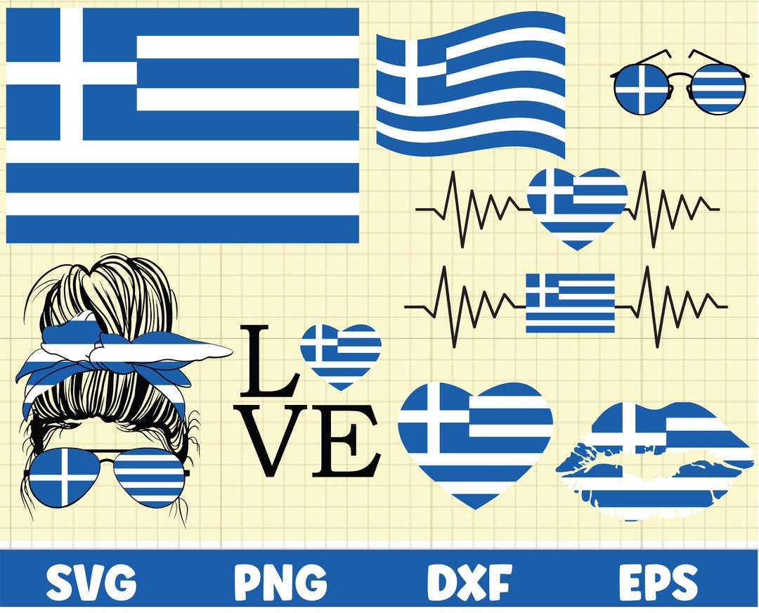 Greece Svg Greek Flag Svg Bundle Heart Lipsmessy Bun - Etsy Canada