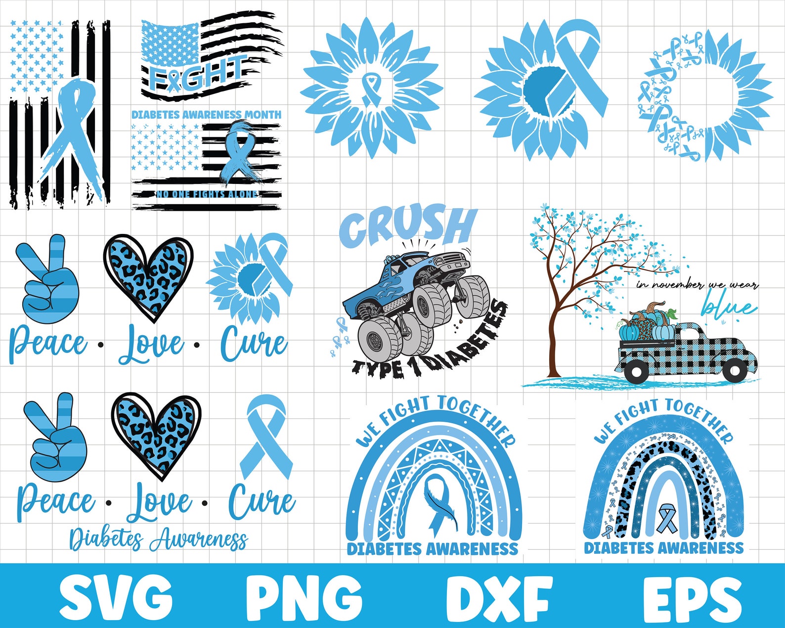 Diabetes Awareness Bundle Svg Diabetic Flag Svg Blue Ribbon - Etsy