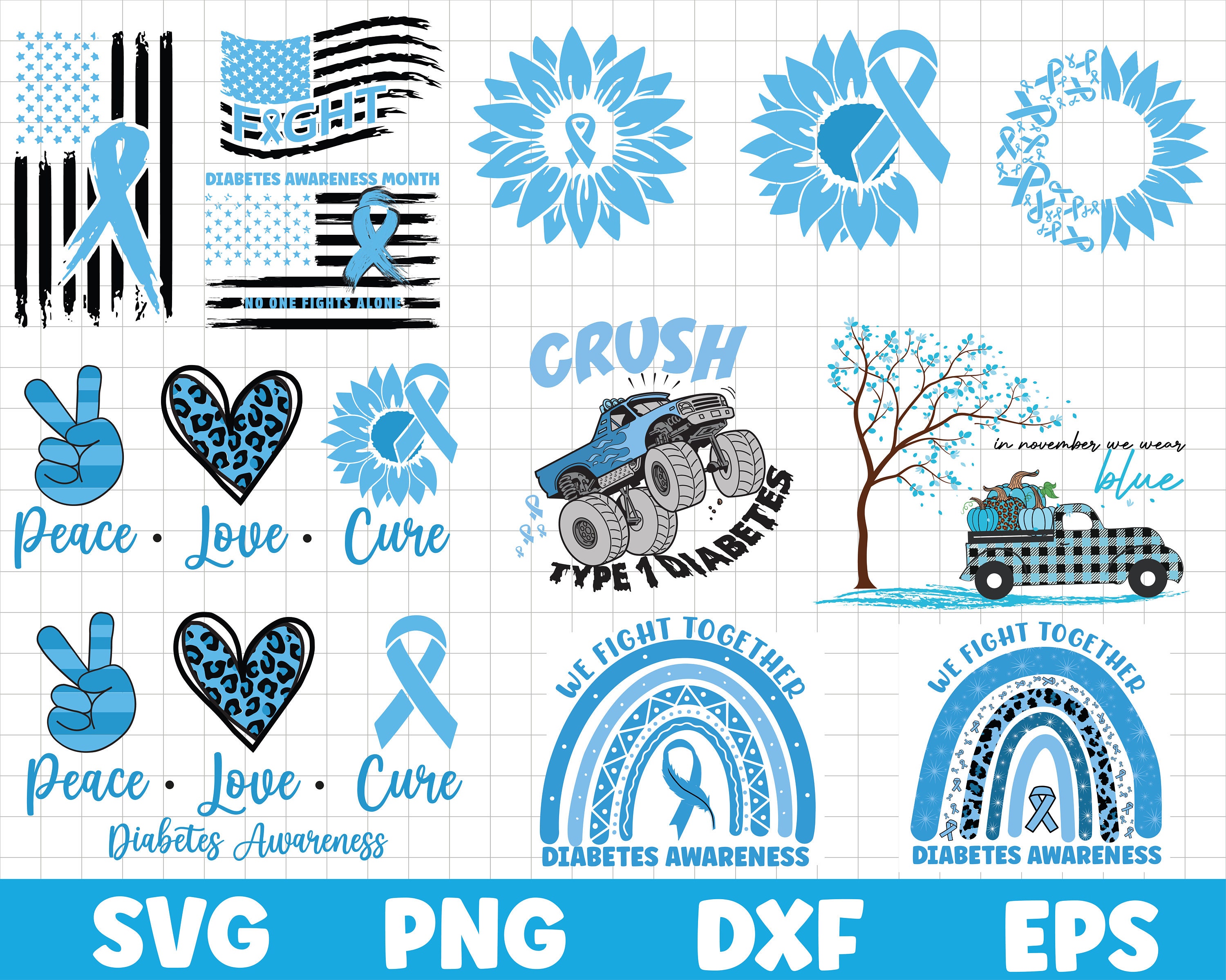 Diabetes Awareness Bundle Svg Diabetic Flag Svg Blue Ribbon - Etsy