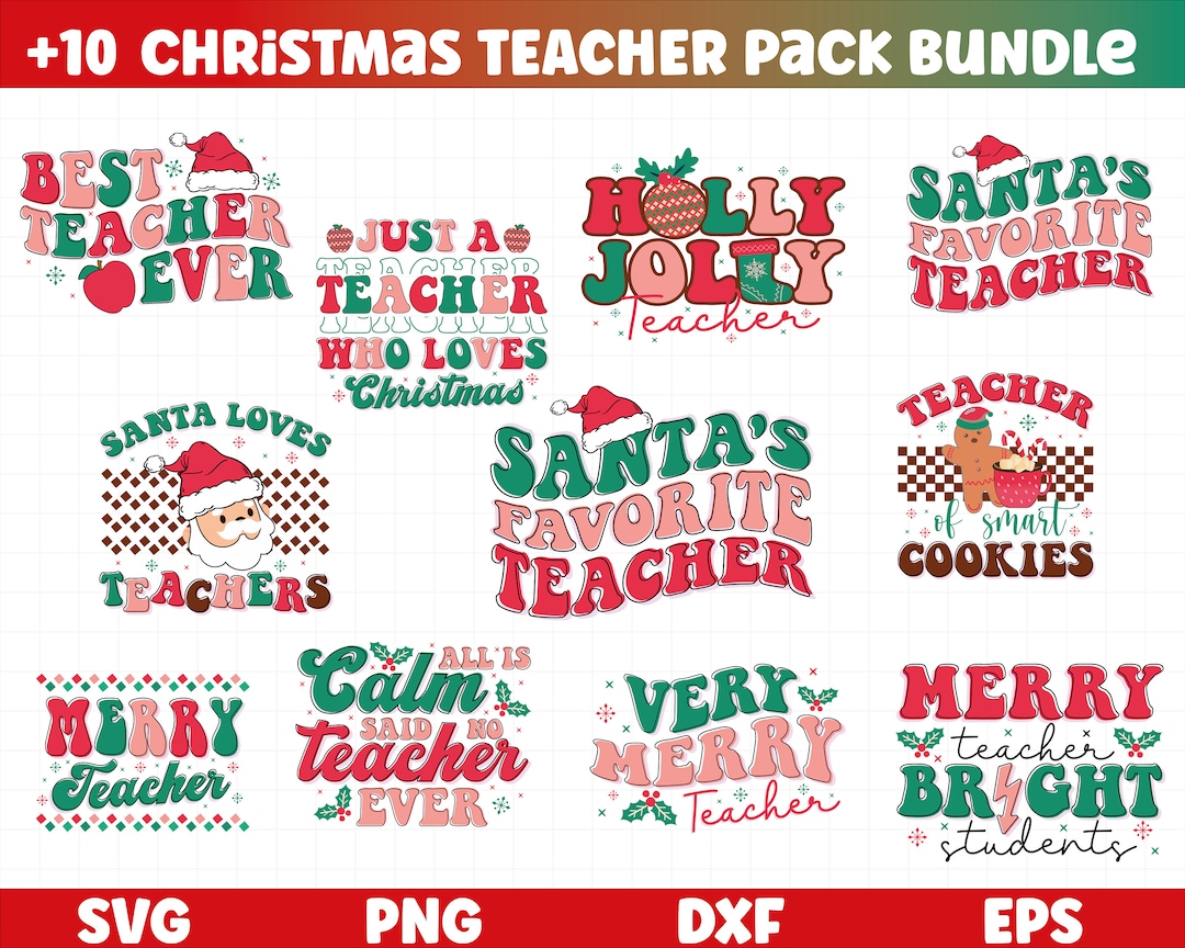 11 Teacher Christmas Retro Svg Bundle, School Christmas Svg, Teacher ...