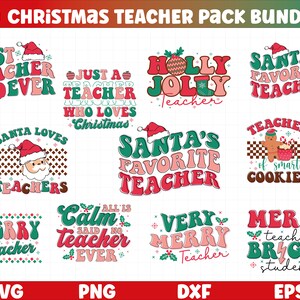 11 Teacher Christmas Retro Svg Bundle, School Christmas Svg, Teacher ...