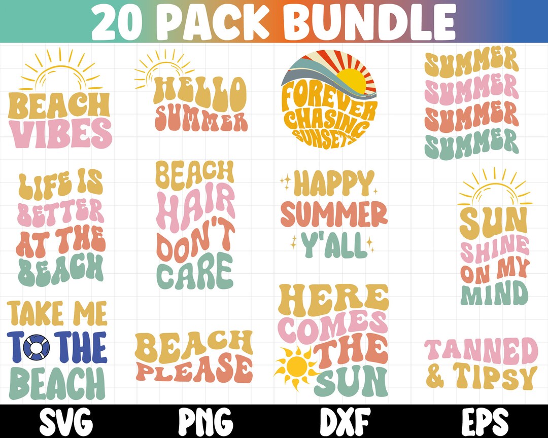 Paquete Retro Summer svg, Beach svg, Sunshine svg, Groovy Summer PNG ...