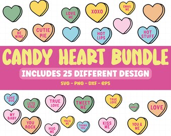 Candy Hearts SVG Bundle, Valentine Clipart, Cut Files for Silhouette ...