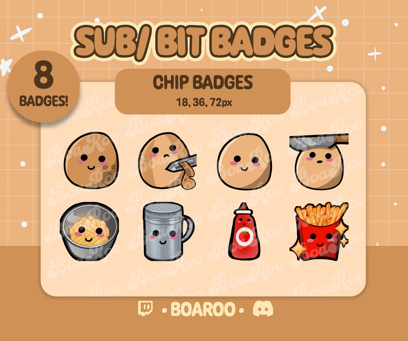 8x Kawaii Potato Chip Sub / Bit Badges Twitch, Discord, Youtube - Etsy