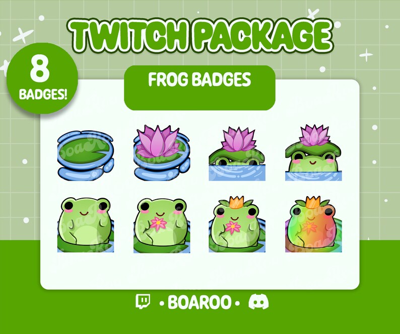 HUGE Twitch Package: Kawaii Frog Theme 8 Sub / Bit Badges, 5 Animated ...