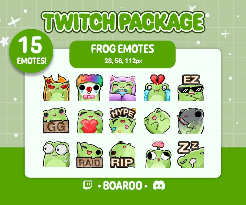 HUGE Twitch Package: Kawaii Frog Theme 8 Sub / Bit Badges, 5 Animated ...