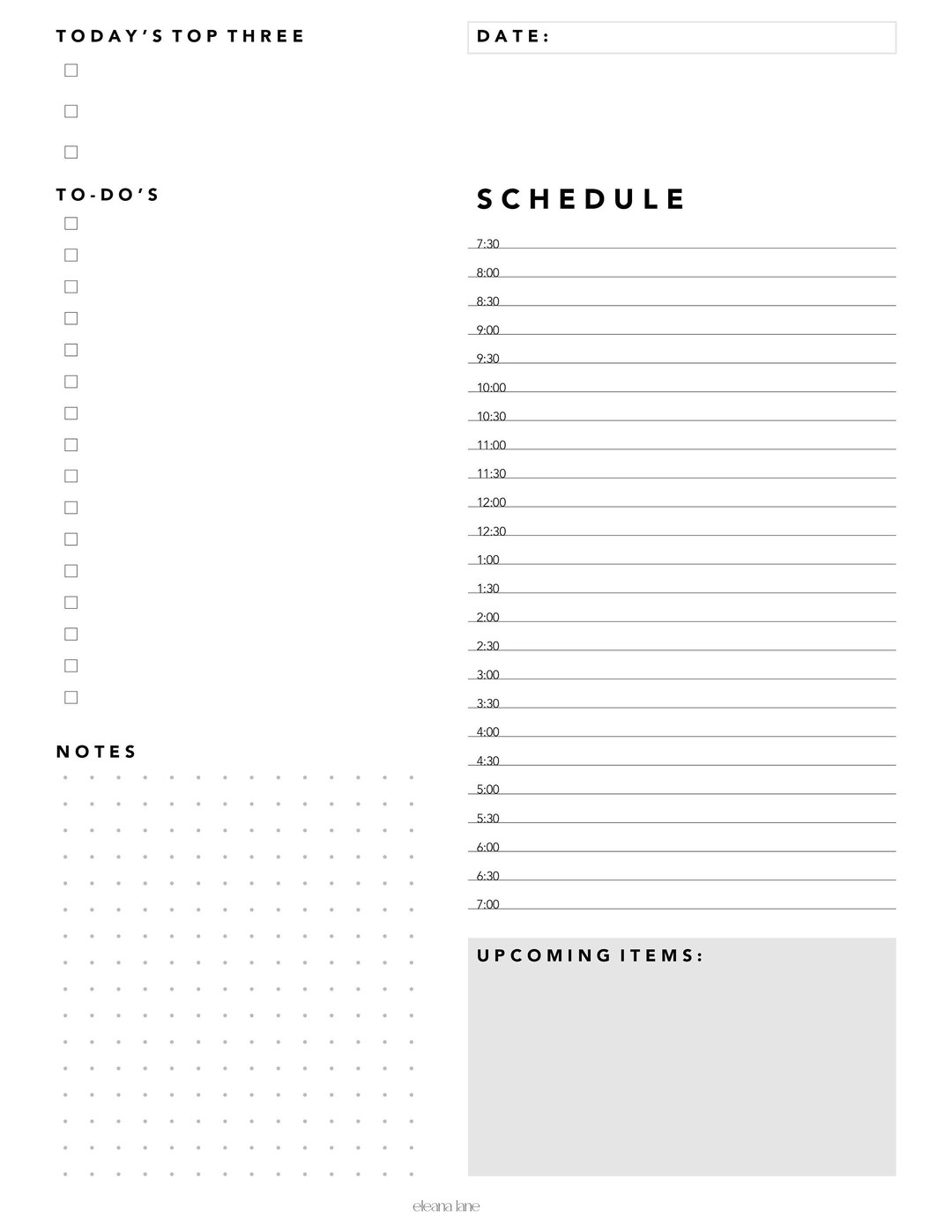 Undated Day Designer Minimal Daily Planner Sheet PDF Digital Download ...