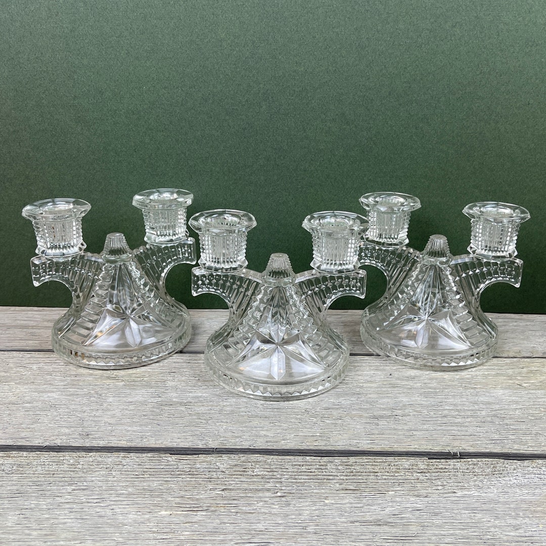 Vintage Federal Glass Wigwam Clear Double Candle Light - Set of 3 Glass ...