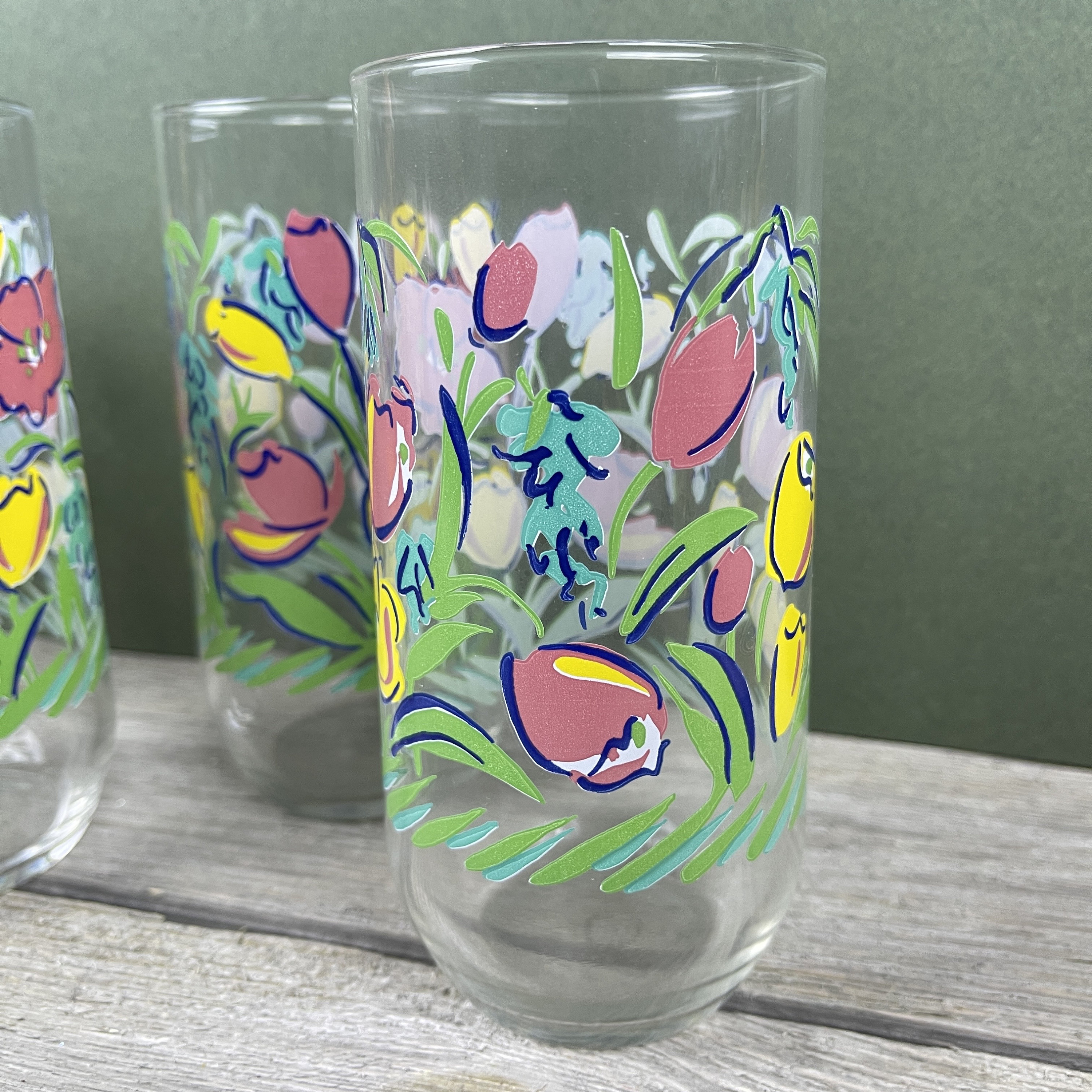 Vintage Spring Tulip Drinking Glasses - Set of 4 Floral Tumblers - Etsy