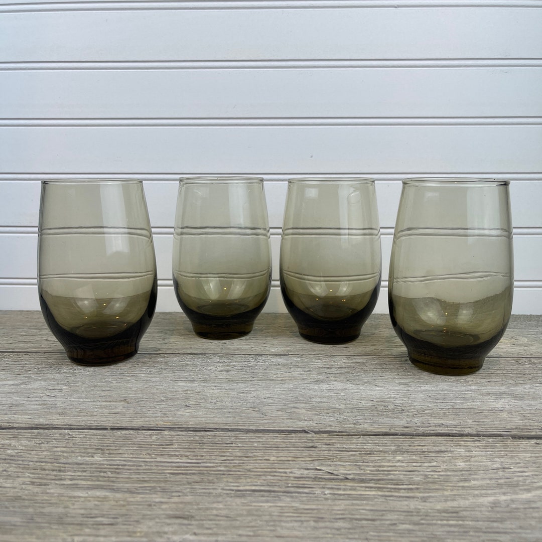 Vintage Libbey Glass Tempo Brown Flat Tumbler | 14oz Glass | Set of 4 ...