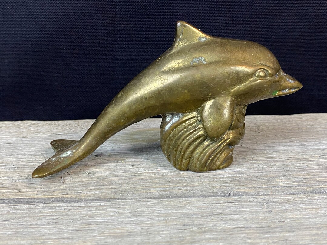 Vintage Brass Dolphin Figurine Paperweight Mid Century Nautical Coastal ...