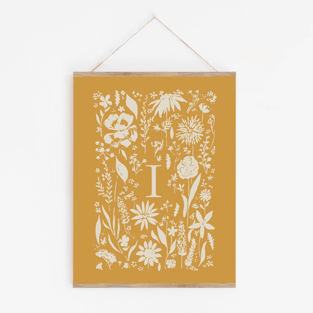 Floral Letter I Print: Boho Monogram Poster - Etsy