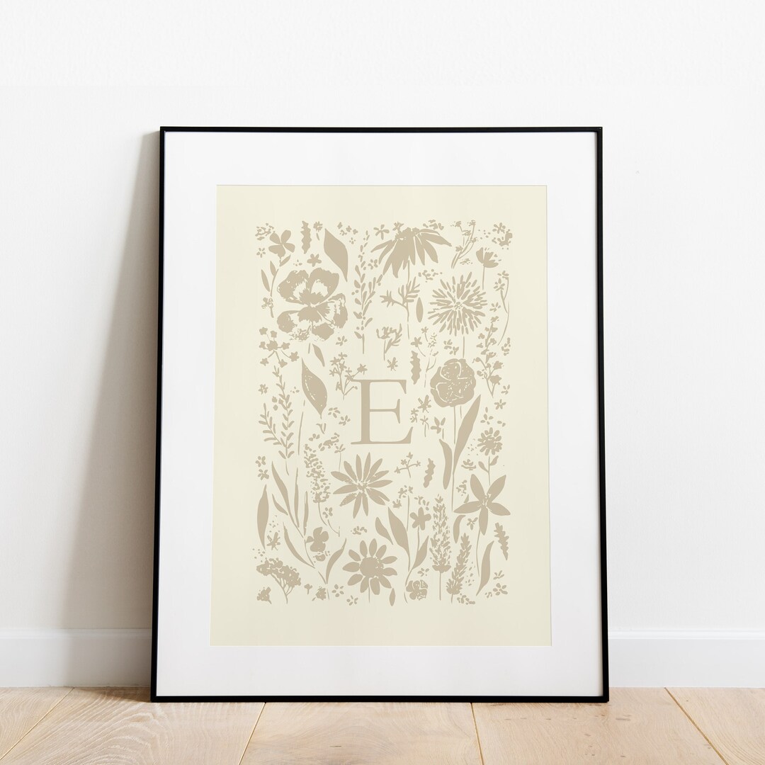 Floral Letter E Print: Mid Century Modern Alphabet Poster - Etsy