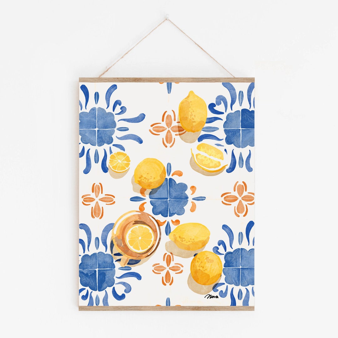 Italian Pattern Tiles Art, Sicily Art Print, Lemon Poster, Travel ...