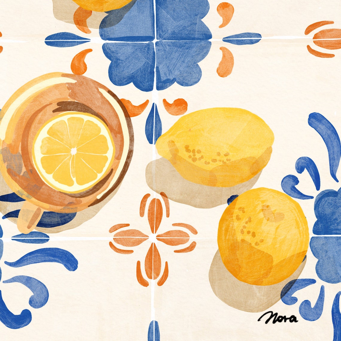 Italian Pattern Tiles Art Sicily Art Print Lemon Poster - Etsy