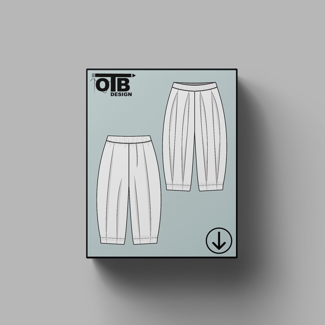 OTB Pleated Ballom Baggy Pants Vector Flat Technical Drawing ...