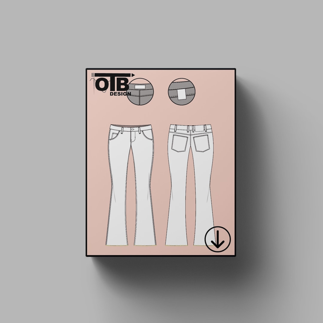 OTB Low-rise Flare Jeans With Raw Hem Vector Flat Technical Drawing ...