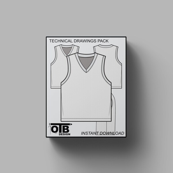 V2 Basketball Jersey Vector Flat Technical Drawing Illustration Mock up ...