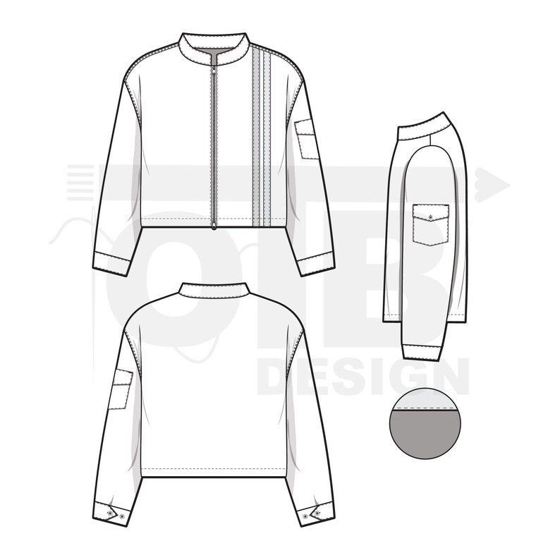 Cropped Racing Windbreaker Jacket Vector Flat Technical Drawing ...