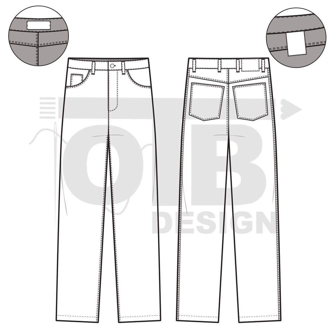 Tapered Fit Jeans Vector Flat Technical Drawing Illustration Blank ...