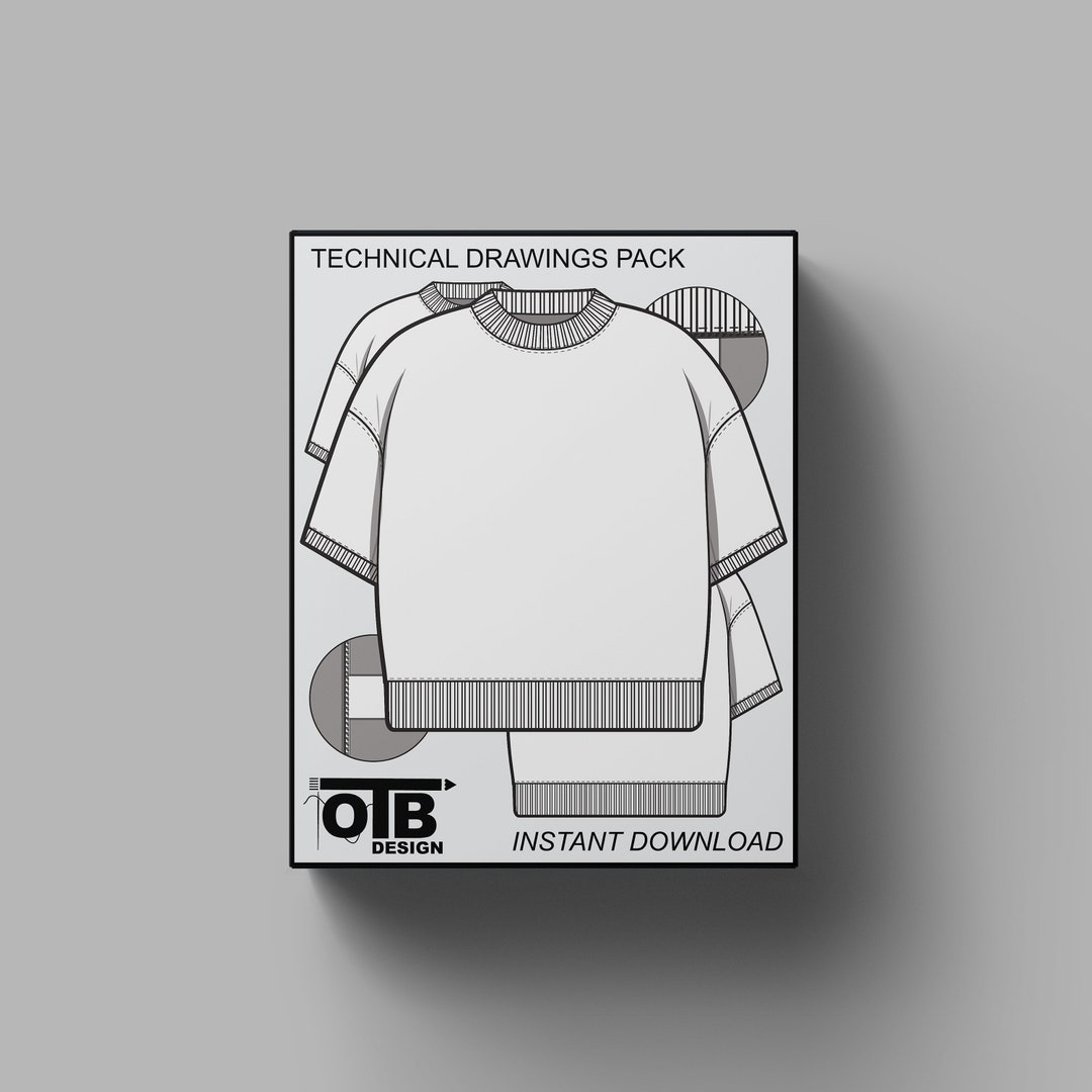 Short Sleeve Crewneck Sweatshirt Flat Vector Technical Drawing ...