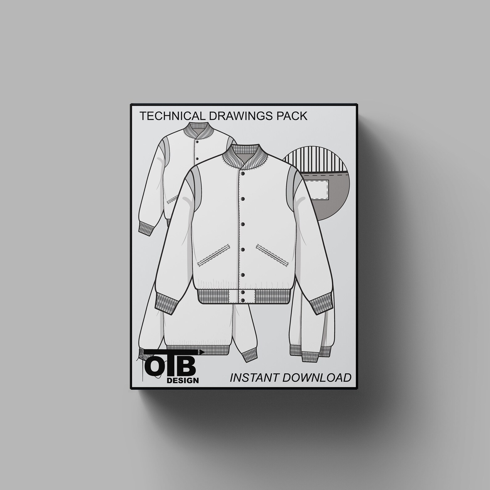 Retro Varsity Jacket Vector Flat Technical Drawing Illustration Blank ...