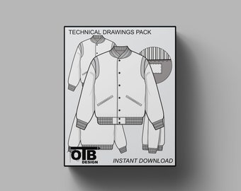 V2 Hooded Puffer Jacket Vector Flat Technical Drawing Illustration ...